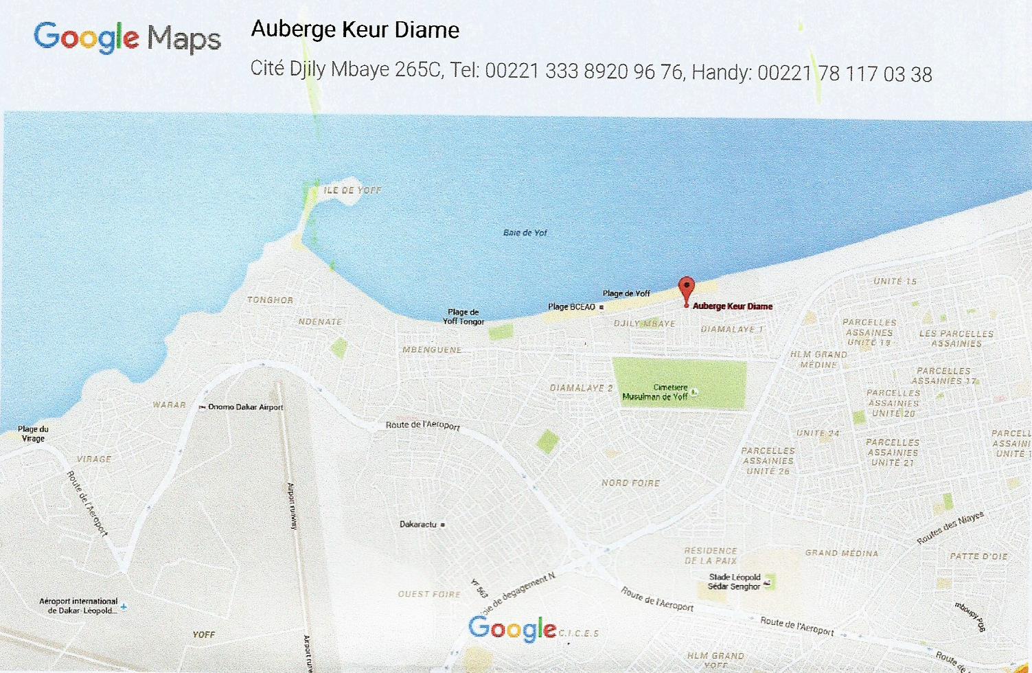 Google Maps mit Schwierigkeiten – Auberge Keur Diame, B&B, Dakar Senegal.